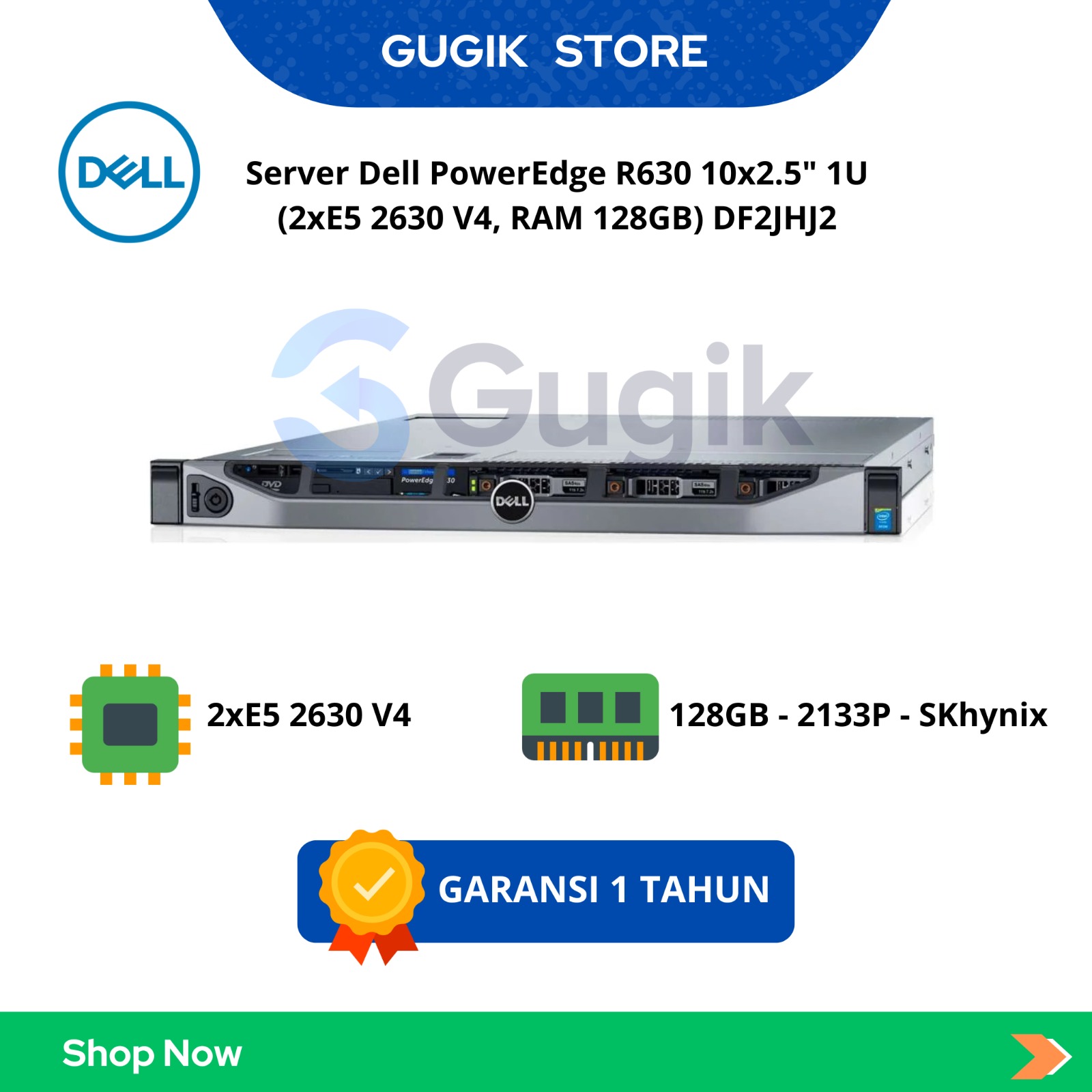Server Dell PowerEdge R630 10×2.5″ 1U (2xE5 2630 V4, RAM 128GB) DF2JHJ2 ...