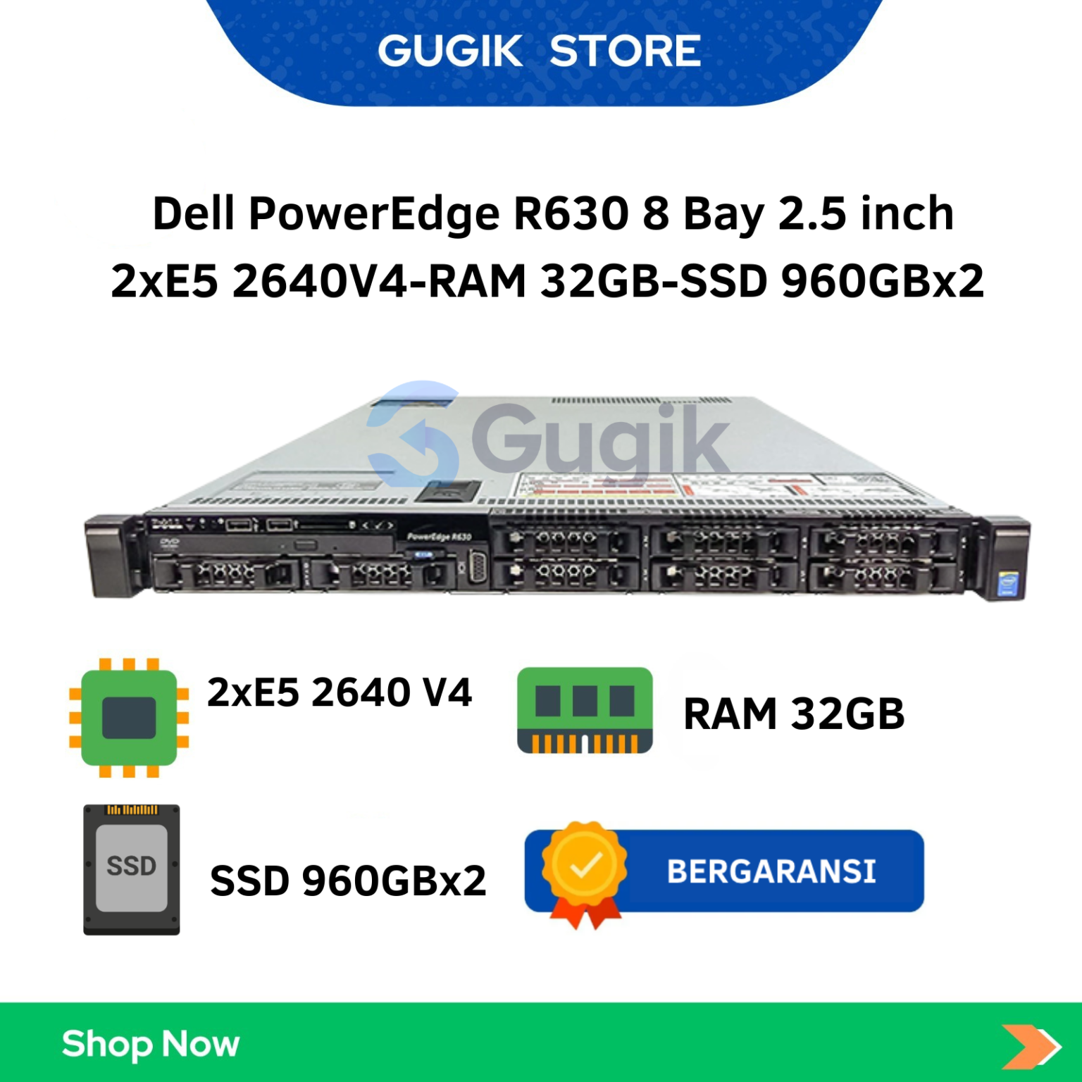 Dell PowerEdge R630 8 Bay 2.5 inch 2xE5 2640V4-RAM 32GB-SSD 960GBx2 - Gugik