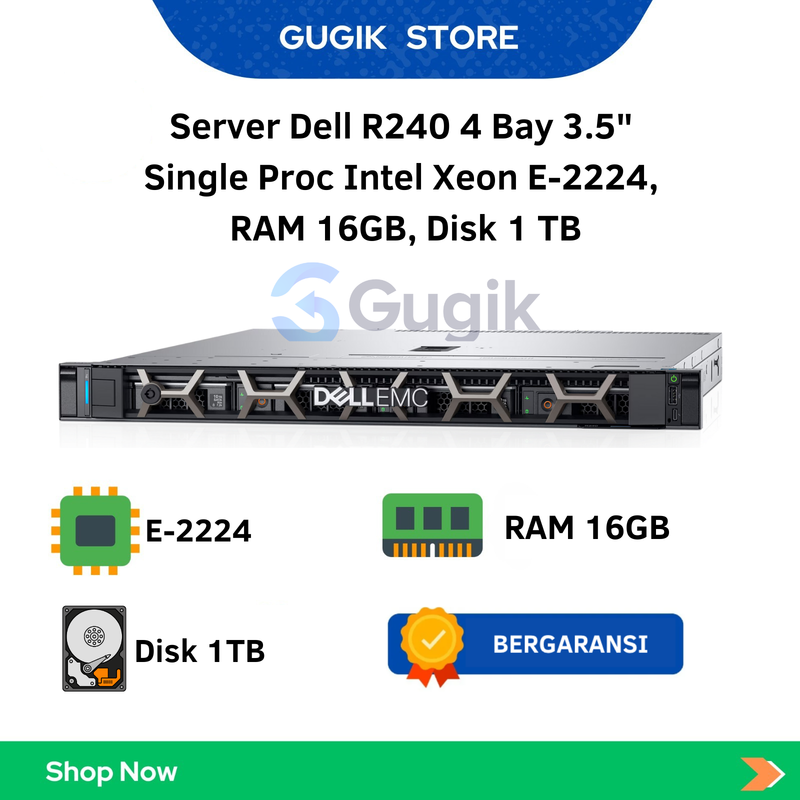 Server Dell R240 4 Bay 3.5″ Single Proc Intel Xeon E-2224, RAM 16GB ...